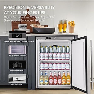 HCK Under Counter Refrigerator, Outdoor Fridge 24 Inch with Stainless Steel Door, Commercial Kitchen Food Refrigerator 5.4 Cu.Ft Capacity for Home Kitchen, Patio, Outdoor, and Food Service Use