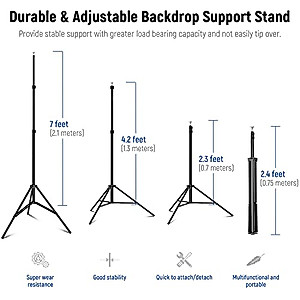 NEEWER Backdrop Stand 10ft x 7ft, Adjustable Photo Studio Backdrop Support System for Wedding Parties Background Portrait Photography with 4 Crossbars, 6 Clamps, 2 Black Sandbags and Carrying Bag