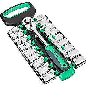 Amazon Brand - Denali 1/2-Inch, Drive Socket Set with Holder, 20-Piece