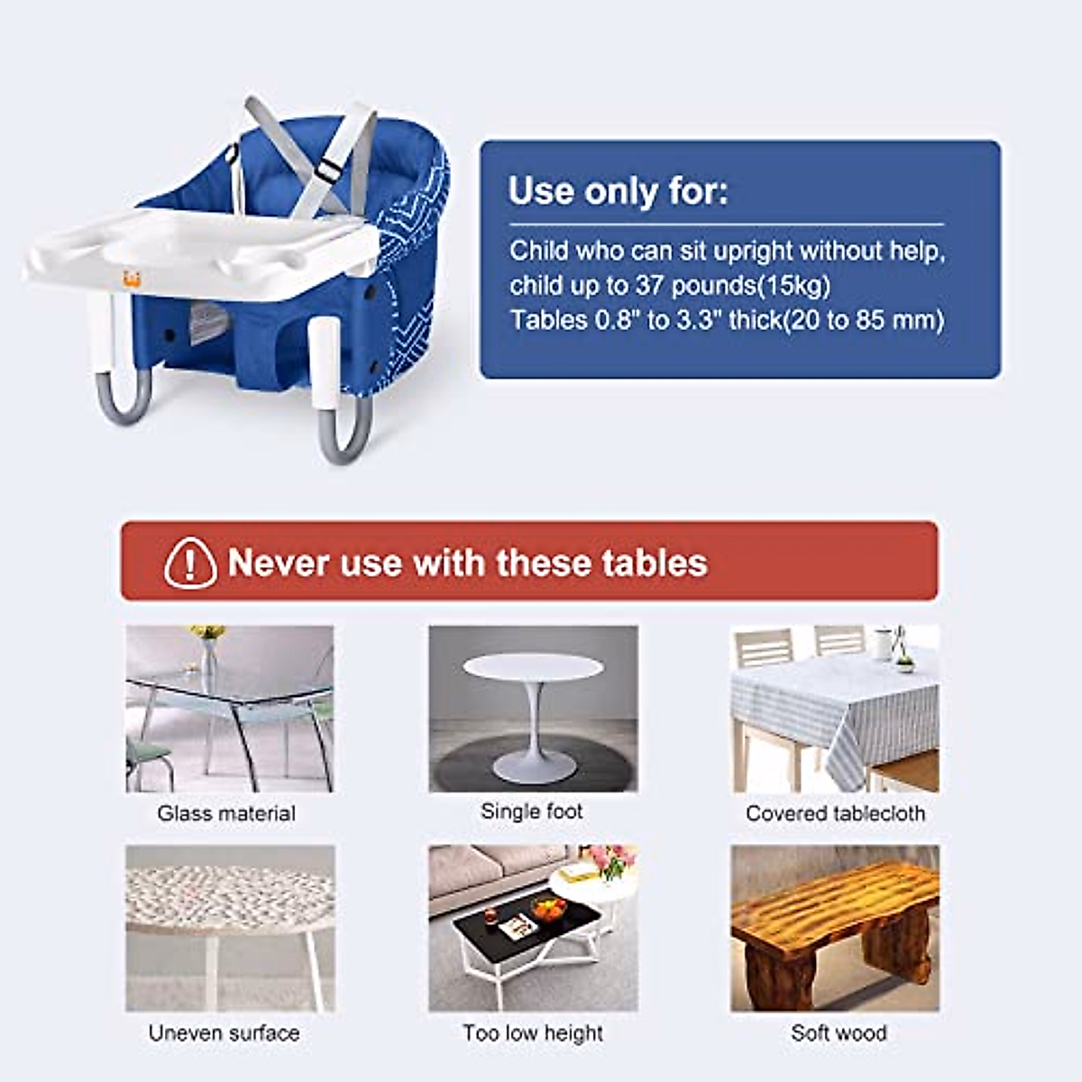 MTWML Hook On High Chair with Tray,Portable Baby High Chair That Attaches to Table,Clip On Fast Table High Chair for Babies and Toddlers.Baby Feeding Seat for Dining Table and Counter to Travel(Blue)