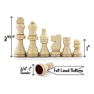 Attatoy Complete Wooden Chess Pieces (32 Pieces), Wooden Replacement Chess Figures with Kings, Queens, Castles, Knights & Pawns
