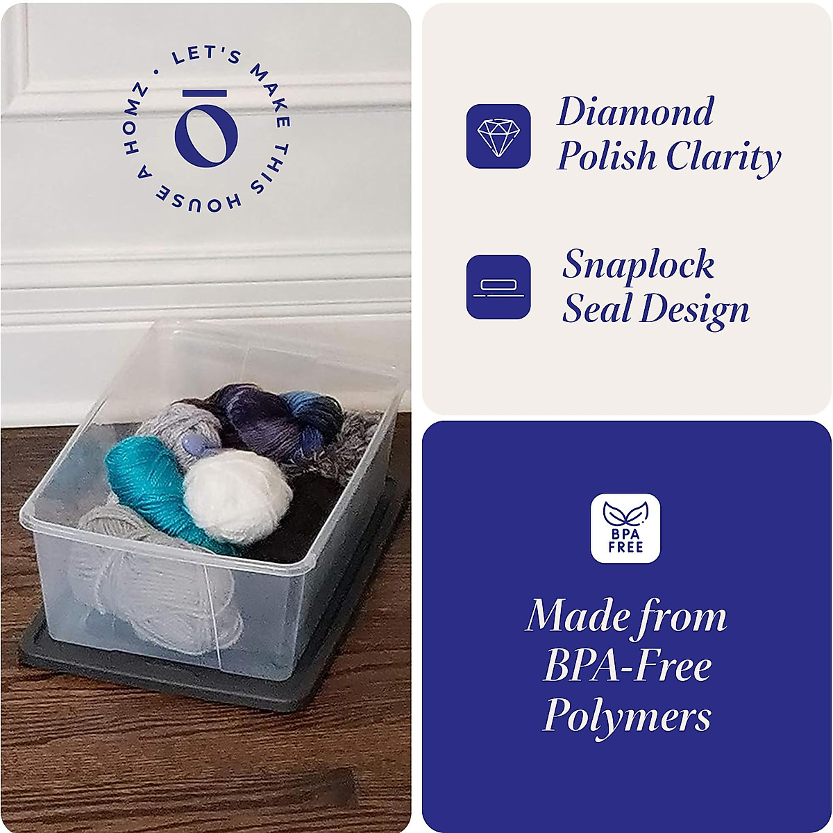 HOMZ 8-Pack Snaplock, Small Clear Plastic Storage Bins with Lids, 12 Quart, Gray