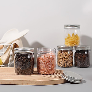 Party Club of America 16 Pack 8OZ Sliver Plastic Jars With Screw On Lids，Plastic Mason Jars Food Storage Container For Storing Dry Food, Candy, Cream,Peanut, Butter