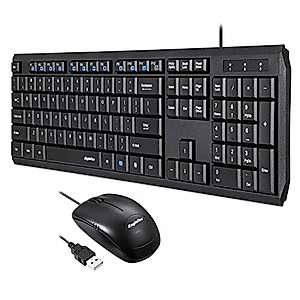 Eagletec KM120 Wired Keyboard and Mouse Combo Slim, Flat & Quiet, Ergonomic Full Size 104 Keys Keyboard & Small Portable Mouse for Windows PC (Black Wired Keyboard & Mouse Set)