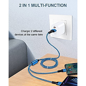 Multiple Charger Cable 2 in 1 iPhone and Android USB Charging Cable, 4ft Nylon Braided Multi Charging Cable with Type-C/Lightning Port Compatible with iPhone 14 Pro Max/14/13/12, iPad, Samsung, Google
