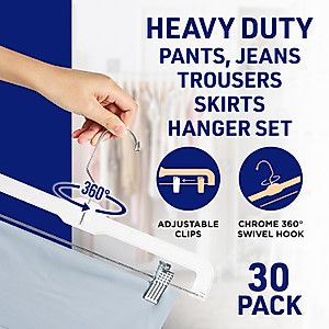 Lifemaster Clear Plastic Hangers - 30 Pieces 14 Inches Anti-Slip Space-Saving, Closet Organization Solution - Pants, Trousers, Skirts, Jeans Hangers with 360° Swivel Hook and Adjustable Clips - Clear