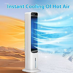 LifePlus Evaporative Cooler Fan, Swamp Bladeless Tower Fan Air Conditioner Portable with Cold Air & Instant Cooling, Top LCD Touch Control Panel, Ideal for Kitchen Bedroom Office