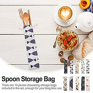 VALICLUD Portable Straw 10Pcs Cutlery Drawstring Bags Portable Cartoon Japanese Style Spoon Chopsticks Forks Straw Cotton Linen Bag Silverware Holder Pouch for Home Outdoor Picnic Portable Chopsticks