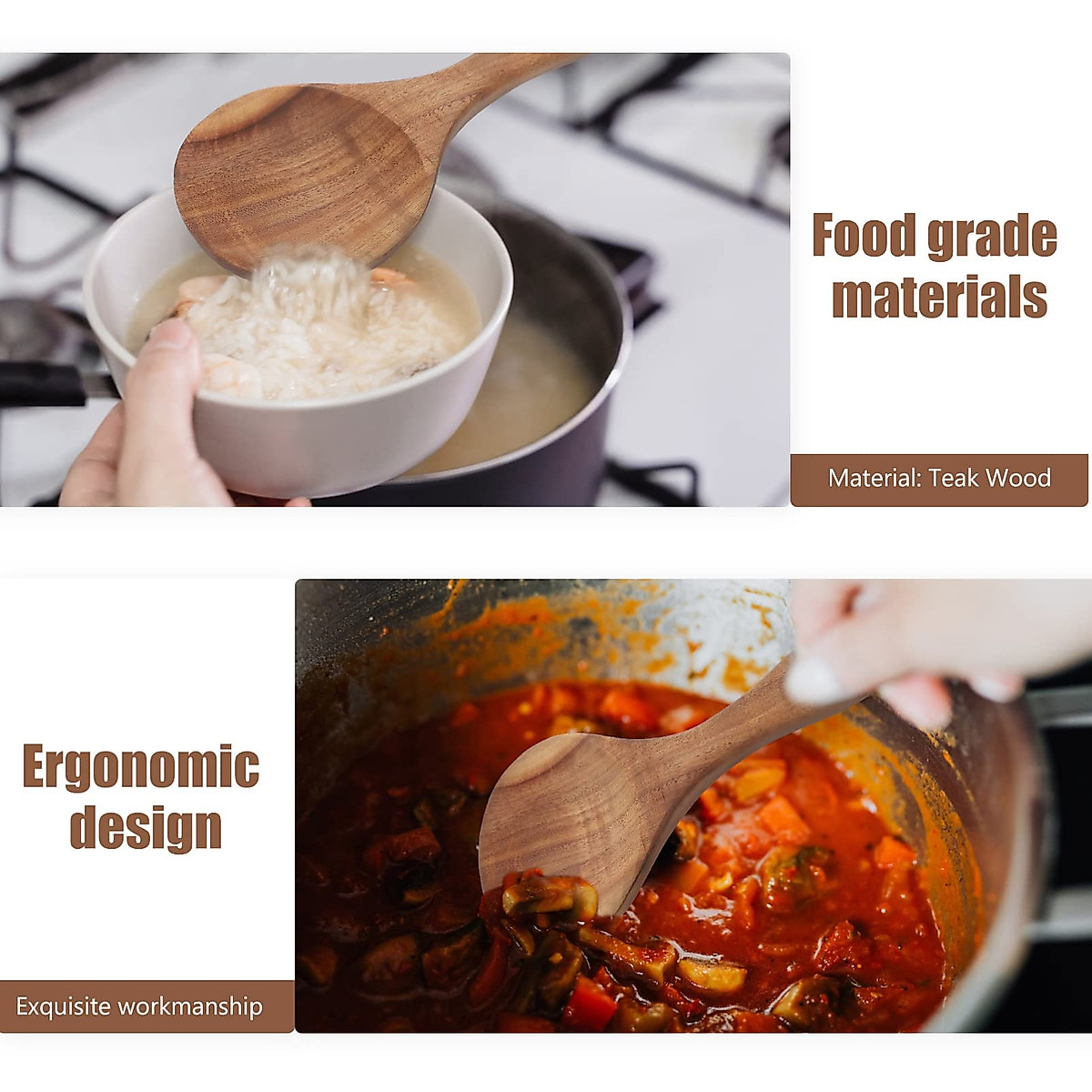 HEMOTON Wood Rice Paddle Wooden Rice Spoon Non Stick Rice Cooker Spatula Japanese Asian Rice Paddle Kitchen Rice Scoop Ladle (Wood Color)