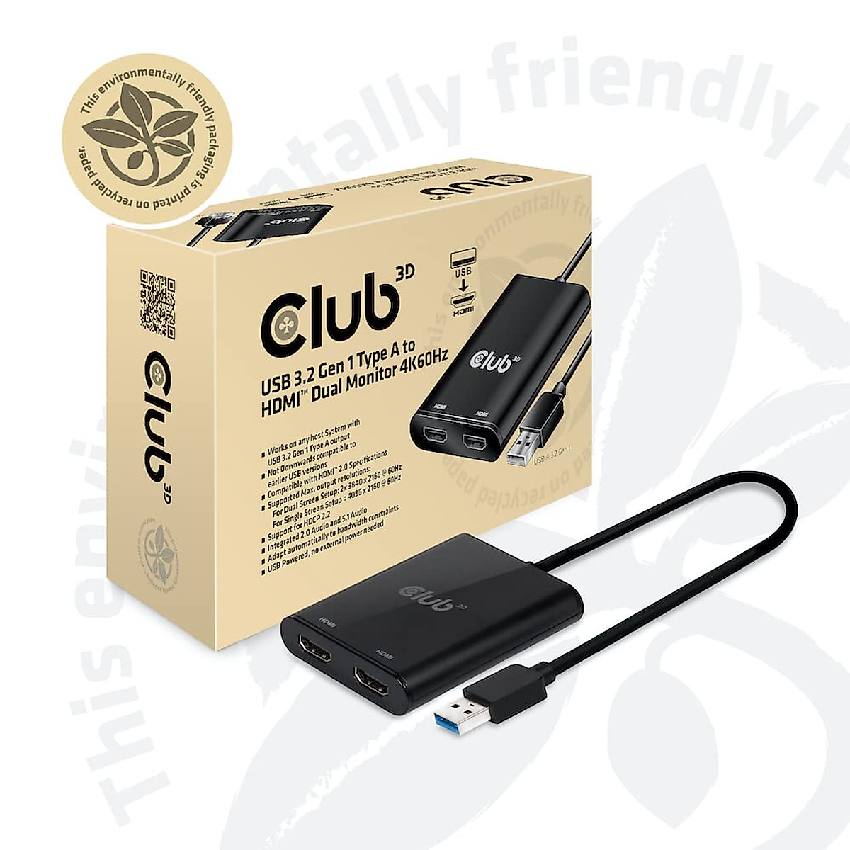 Club3D CSV-1474 USB 3.2 Gen1 Type A to HDMI Dual Monitor 4K60Hz