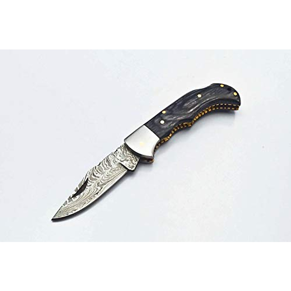 6.75'' Custom Hand Made Forged Knife Hunter Knife Damascus Steel Bowie Knife Handle Ironwood Folding with Leather Sheath