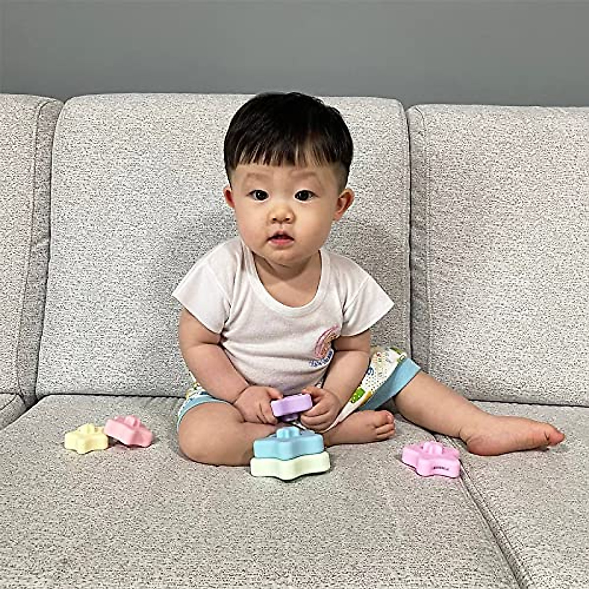Baby Step Silicone Baby Stacking Rings - Teething Rings Toy, Star Shaped Soft Sensory teether, Early Developmental Educational Baby Travel Toy 6 Pieces Portable Montessori Toys