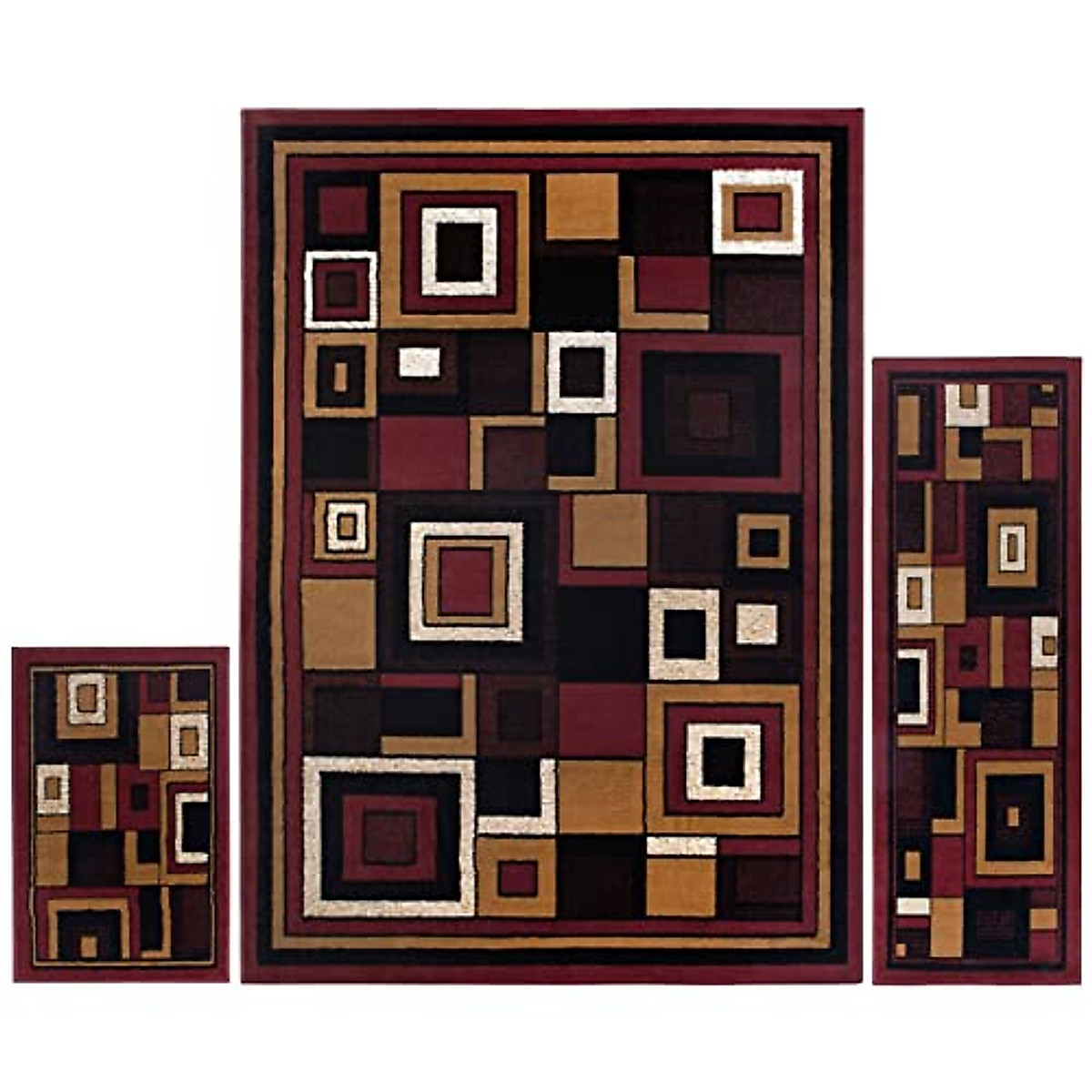 Home Dynamix Ariana Mey Area Rug 3 Piece Set (4'11" x6'11,1'8" x4'11,1'8" x2'8), Geometric Red