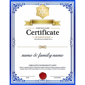 Professional Certificate Paper 8.5 x 11 for Printing, Diploma Paper, Award Certificates Paper, 80 lb, 15 Count, Gold Foil Border, for Office, Business Awards, Graduation, School (Blue)