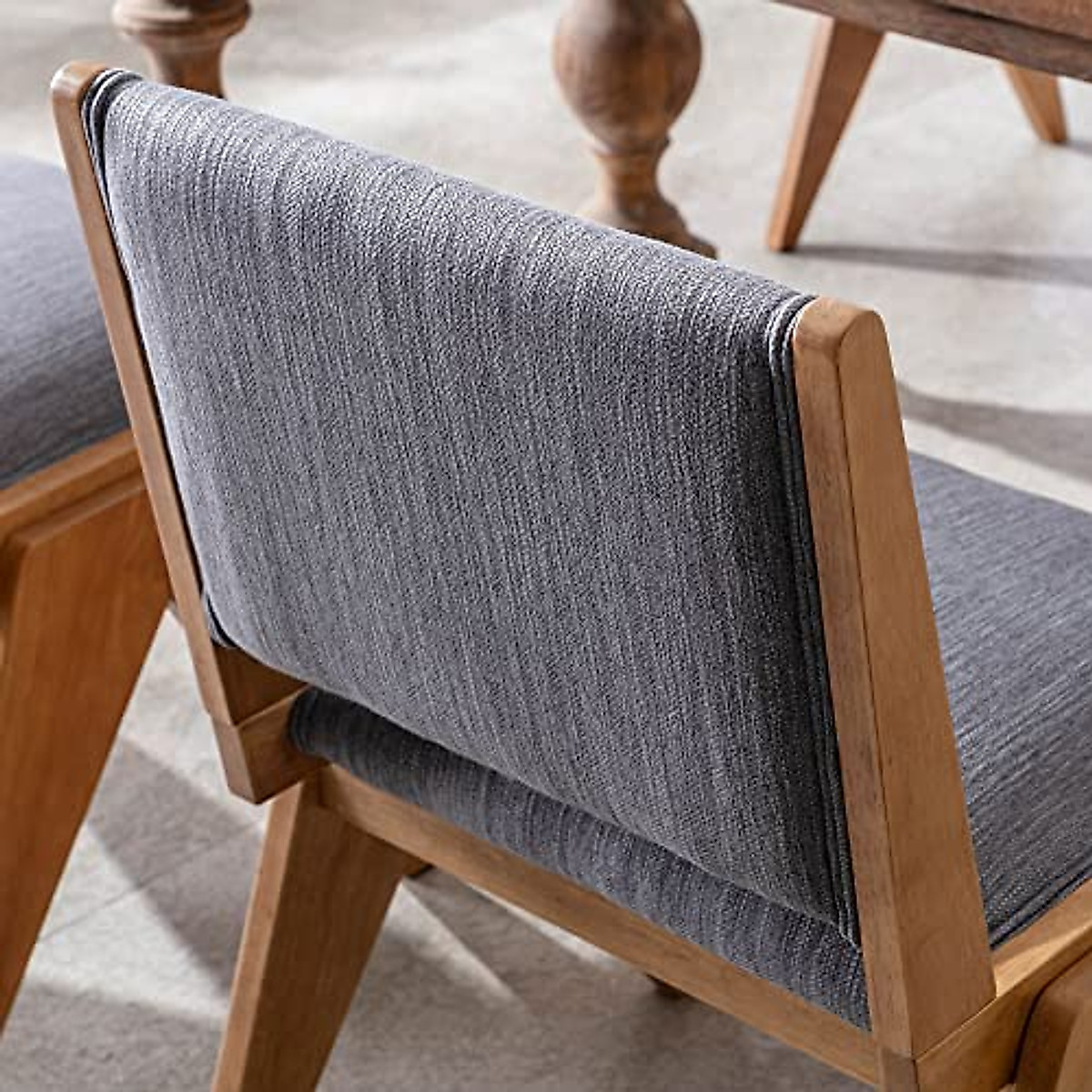VESCASA Upholstered Dining Chairs with Wood Legs, Linen Mid-Century Modern Padded Dining Chairs with Cushion Back for Dining Room, Kitchen, Set of 2, Grey