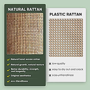 Yechen Set of 2 Sideboard Storage Cabinet with Handmade Natural Rattan Doors, Accent Cabinet Rattan Cabinet Buffet Cabinet with Storage, for Living Room, Dining Room, Entryway, Kitchen, Nature 2