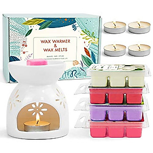 LA BELLEFÉE Tea Light Wax Warmer Scented Wax Melts Wax Cubes and Candles Set, with 4 Scentsy Soy Wax Melts, Rose, Lavender, Jasmine, Cherry, 1 Wax Burner and 4 Tealights