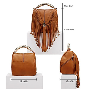 UKENENG Women's Crossbody Bag Shoulder Bag with Tassel (Brown)