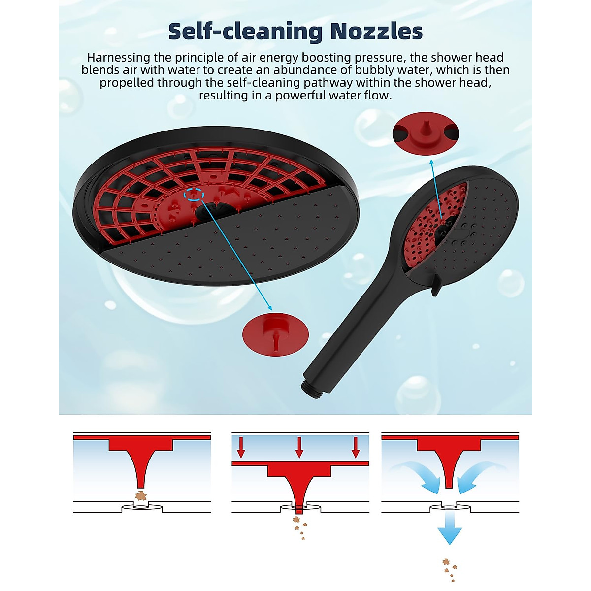 Hibbent Self-cleaning Shower Head, 10'' High Pressure Rainfall Shower Head, Showerhead Combo/Handheld Shower Head, 12'' Adjustable Curved Shower Extension Arm, 71'' Hose, 2 Shower Holders, Matte Black