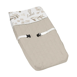 Sweet Jojo Designs Boho Botanical Leaf Boy Girl Baby Nursery Changing Pad Cover - Gender Neutral Ivory Cream Beige Tan Off White Taupe Linen Woodland Farmhouse Floral Leaves Bohemian Garden