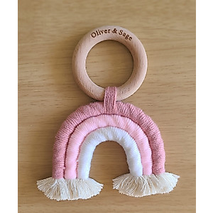 Oliver and Sage Macrame Rainbow Teether | Teething Toy | Cotton with Natural Wood Handle