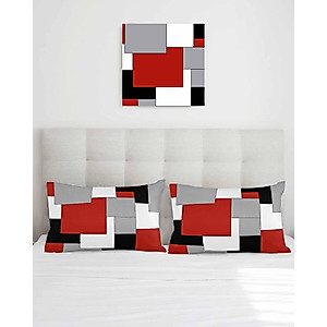 Pillow Cases Linen Pillow Shams White Grey Black Red Abstract Irregular Geometric Pillow Cases Set of 2 12x20 Inches Pillowcases Rectangle Cushion Covers Flax Soft Linen Pillow Covers for Couch Sofa