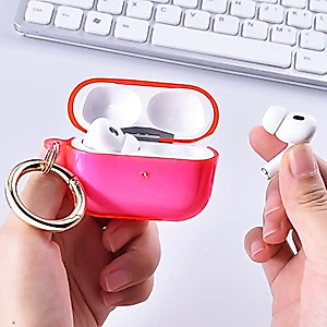 AIRSPO Airpods Pro 2nd Generation Case Cover, Clear Soft TPU Protective Cover Compatible with Apple AirPods Pro 2 Wireless Charging Case with Keychain and Lanyard (Neon Hot Pink)