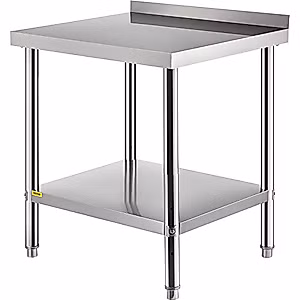 VEVOR Stainless Steel Prep Table, 30 x 24 x 35 Inch, 440lbs Load Capacity Metal Worktable with Backsplash and Adjustable Undershelf, Commercial Workstation for Kitchen Restaurant