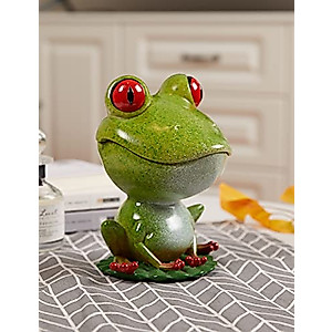 NENBOLEC Candy Dish Frog Cookie Jar Plate Statue Decor Sculpture Home Arts Gifts Polyresin Figurine Green 8 Inch