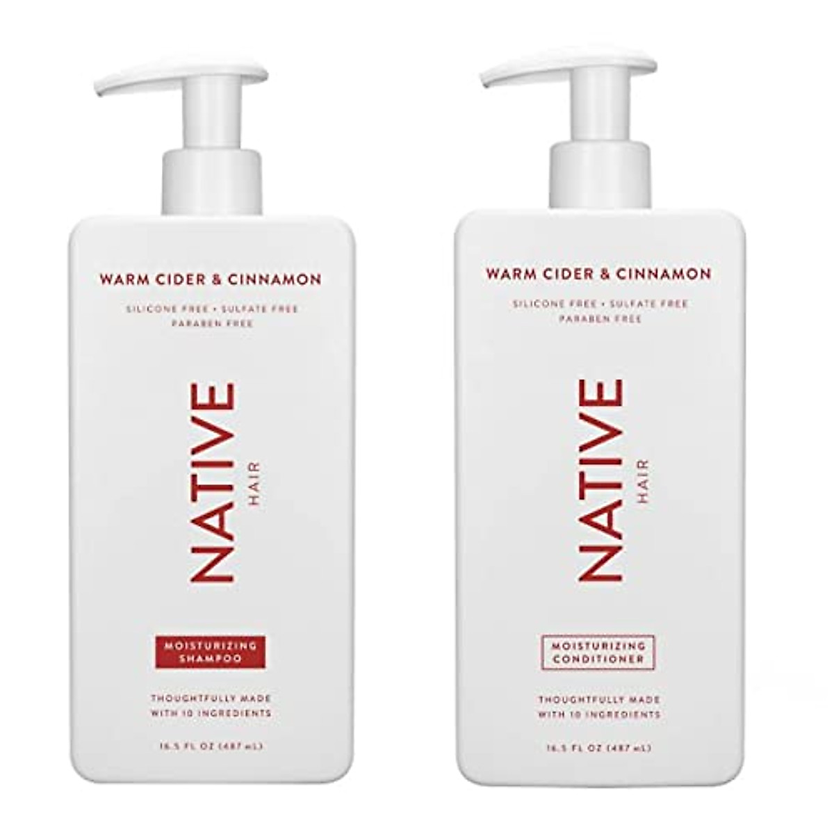 Native Shampoo and Conditioner Set | Sulfate Free, Paraben Free, Dye Free, with Naturally Derived Clean Ingredients| 16.5 oz (Warm Cider & Cinnamon, Moisturizing)