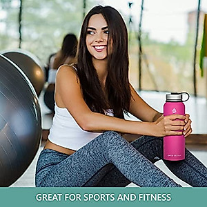 Swig Savvy Sports Water Bottle, Vacuum Insulated Stainless Steel, Double-Wall, Insulated Wide Mouth Leakproof Lid, for Hiking, Camping, Sports, and School - 32 Oz (Pink)