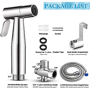 Bidet Sprayer for Toilet,Handheld Bidet Spraye,Cloth Diaper Sprayer Water Kit,Bathroom Hand Held Bidet Shower for Self Cleaning,Stainless Steel and Easy to Install