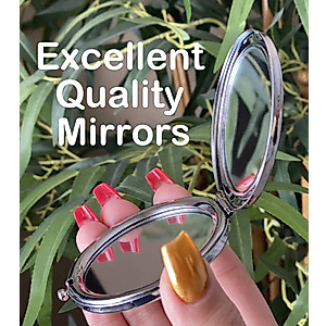 Azi 2 Classic Celtic Style Travel Pocket & Purse Mirror. 1 Round and 1 Square Double Sided Christmas Red & Green Irish Design Pattern Floral & Swirl