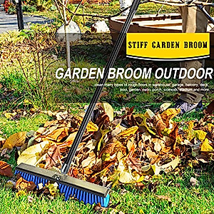 18 Inches Outdoor Push Broom Heavy Duty Shop Broom with 63" Long Handle for Deck Driveway Garage Yard Patio Concrete Floor Cleaning(Blue)