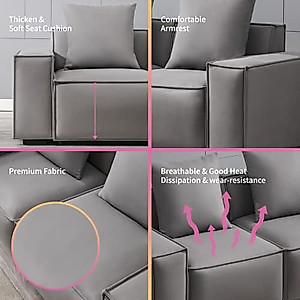 Mixoy Luxury 105" Upholstered Modular Sectional Sofa, 3-Seater Modern Leathaire Minimalist Sofa Couch with 3 Pillows & Super Size Deep Seat, (Light Grey)