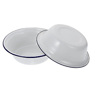 2Pcs Enamel Soup Bowl Vintage Enameled Basin Retro Enameled Bowl Enamel Mixing Bowl Enamelware Salad Serving Bowl Ramen Basin