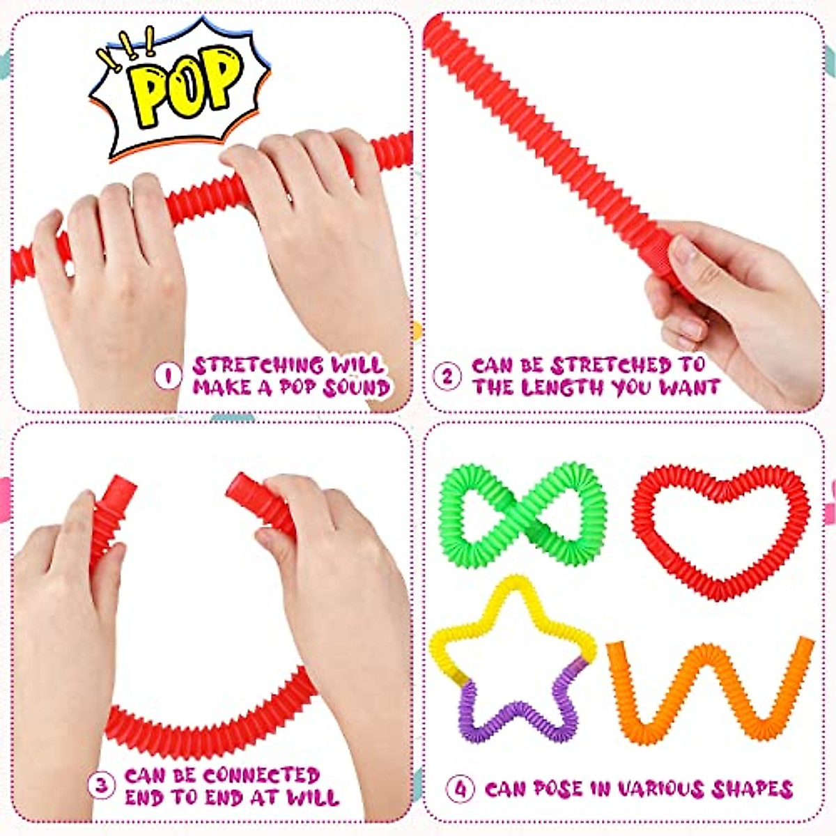 Roowest 28 Pack Tubes Sensory Toys with Gift Cards, Stretchy Tube Fidget Toys Stress Relief Sensory Tubes and Greeting Card, Autism Stocking Stuffers, Party Favor, Exchange Gift