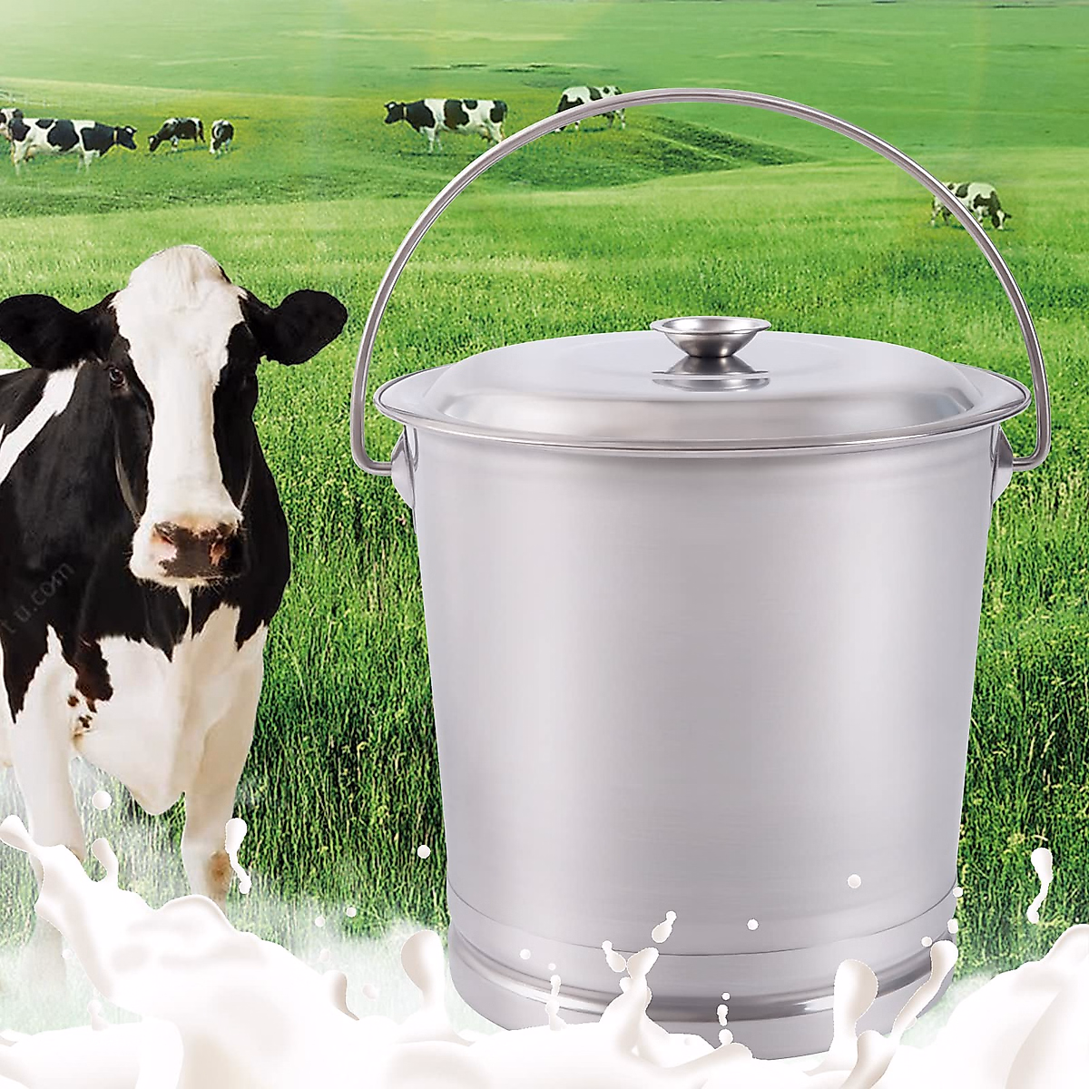 Stainless Steel Bucket Milk Pail with Lid and Handle, Metal Compost Bucket Kitchen Compost Bin, Open Lip Edge, 8.5 Qt Food Scrap Slop Bucket Metal Pail with Lid for Kitchen Food Waste