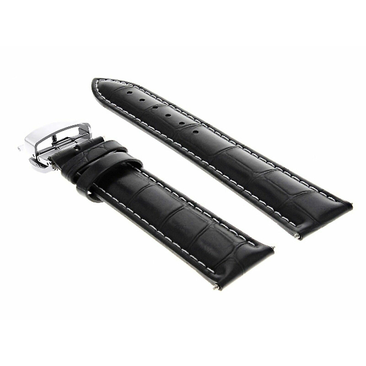 Ewatchparts 22MM BLACK LEATHER WATCH STRAP BAND DEPLOYMENT CLASP COMPATIBLE WITH IWC PILOT PORTUUESE