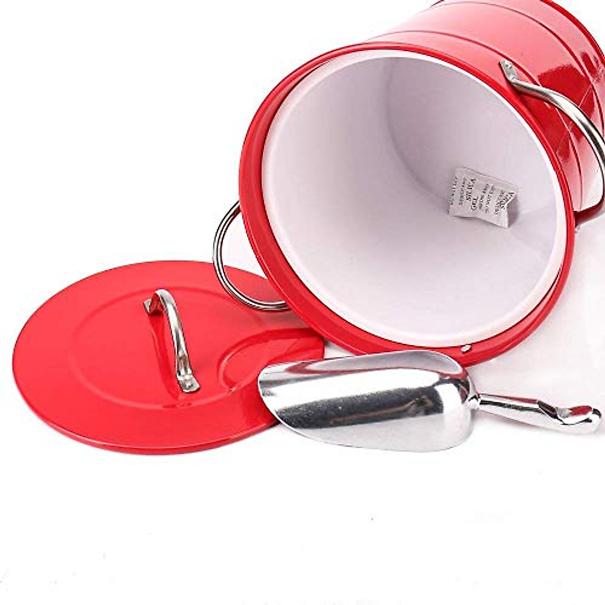 T586 4L Red Metal Double Walled Ice Bucket Set With Lid And Scoop
