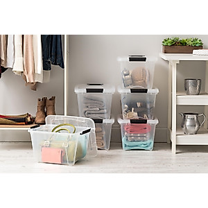IRIS USA 19 Qt Stackable Plastic Storage Bins with Lids, 4 Pack - BPA-Free, Made in USA - See-Through Organizing Solution, Latches, Durable Nestable Containers, Secure Pull Handle - Clear