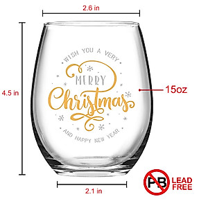 Merry Christmas Stemless Wine Glasses 15 Oz Funny Wine Glasses for Women Friends Men, Unique Glass Set Idea for Christmas, Set of 2