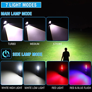 HOSONIC A76 Rechargeable Flashlights 20000 High Lumens - Brightest LED Flash Light 7 Modes with COB Side Light，High Powered Handheld Flashlight for Emergency Camping