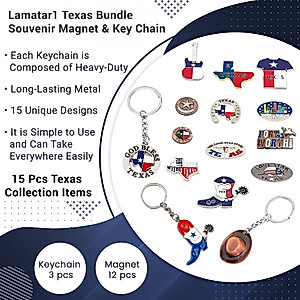 Lamatar1 Texan Charm: 15-Piece Souvenir Magnet & Keychain Set - Hat, Boot, God Bless' Design - Unique Texas Collection
