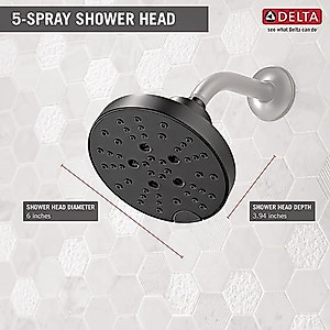 Delta Faucet 5-Spray Matte Black Shower Head with H2Okinetic Technology, Matte Black Shower Head Black Showerhead, Matte Black 52664-BL