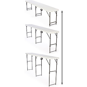 Displays2go Adjustable-Height Folding Tables are Portable and Can Be Adjusted to 3 Separate Heights