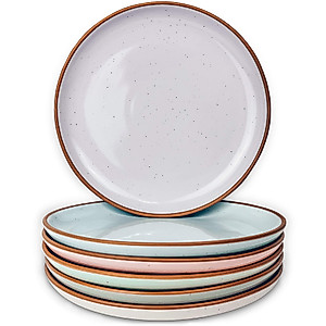Mora Ceramic Plates Set, 7.8 in - Set of 6 - The Dessert, Salad, Appetizer, Small Dinner etc Plate. Microwave, Oven, and Dishwasher Safe, Scratch Resistant. Kitchen Porcelain Dish - Assorted Colors