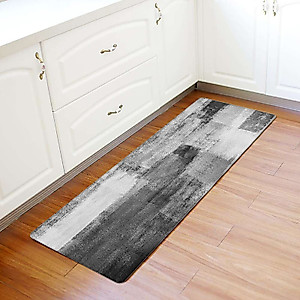 Grey White Abstract Antifatigue Kitchen Bath Door Mat Cushioned Runner Rug,Washable Welcome Floor Sink Mat,Modern Geometric Painting Artwork Waterproof & Non-Slip Comfort Standing Doormat,18"x30"