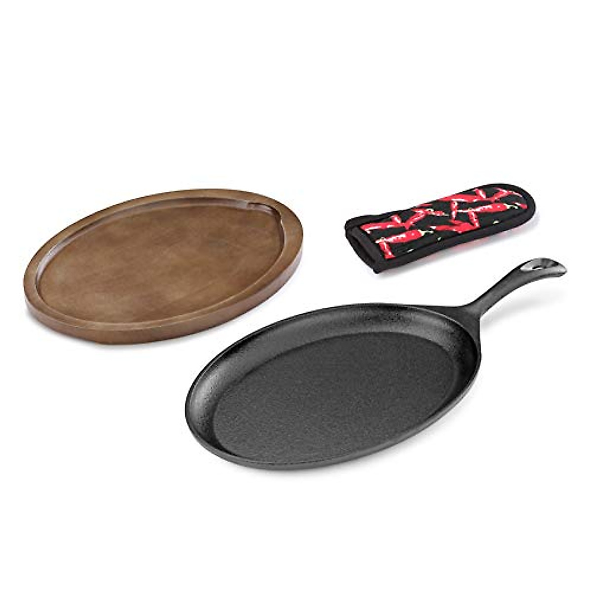 New Star Foodservice 1028614 Commerical Grade Cast Iron Fajita Set, Sizzling Skillet, Japanese Steak Plate