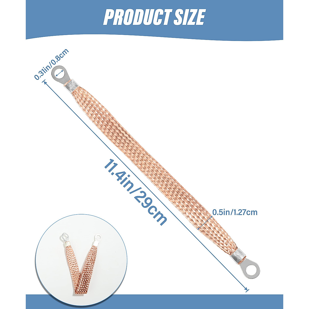 AOCISKA 3PCS Automotive Ground Strap,Heavy Duty Engine Braided Copper Ground Strap,Professional Vehicle Grounding Cable Straps with Rings Terminal Plugs,Universal Ground Straps for Most Cars